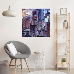 Bilderwelten Glasbild Stadt Motiv grau Glas Wandbild - Hongkong Lichtermeer - Asia Wohnzimmer Schlafzimmer