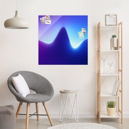 Bilderwelten Glasbild Spr&uuml;che Neon Art blau Glas Wandbild - Lichtwelle auf Blau - Spr&uuml;che Wohnzimmer Schlafzimmer