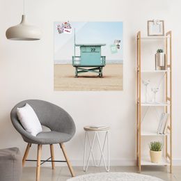 Bilderwelten Glasbild Strand Motiv t&uuml;rkis Glas Wandbild - Rettungsturm 22 - Landschaft Wohnzimmer Schlafzimmer