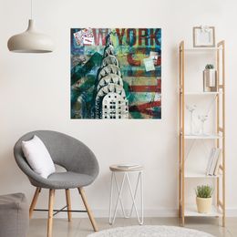 Bilderwelten Glasbild originell Abstrakt t&uuml;rkis Glas Wandbild - NY Graffiti II - Architektur Wohnzimmer Schlafzimmer