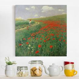 Bilderwelten Leinwandbild - Quadrat P&aacute;l Szinyei-Merse - Sommerlandschaft mit bl&uuml;hendem Mohn