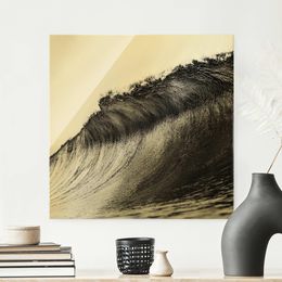 Bilderwelten Glasbild Strand Motiv schwarz weiss Glas Wandbild - Schwarzer Wellenbruch - Landschaft Wohnzimmer Schlafzimmer
