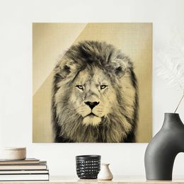 Bilderwelten Glasbild Tiere Motiv schwarz weiss Glas Wandbild - L&ouml;we Linus Schwarz Wei&szlig; - L&ouml;we Kinderzimmer Baby M&auml;dchen Jungen