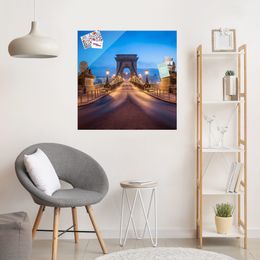 Bilderwelten Glasbild Stadt Motiv orange Glas Wandbild - Kettenbr&uuml;cke in Budapest bei Nacht - Architektur Wohnzimmer Schlafzimmer