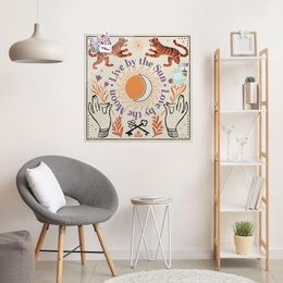 Bilderwelten Glasbild Spr&uuml;che Illustration beige Glas Wandbild - Hippie-Konvolut - Spr&uuml;che Wohnzimmer Schlafzimmer