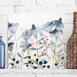Bilderwelten Leinwandbild Blumen Landhaus Aquarell petrol - Wildblumen Aquarell II - Wandbild XXL Wohnzimmer Schlafzimmer