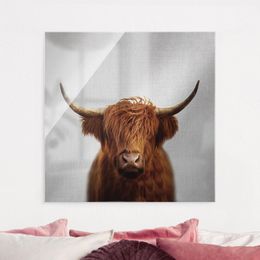 Bilderwelten Glasbild Tiere Motiv schwarz weiss Glas Wandbild - Hochlandrind Harry - Deko Kinderzimmer Baby M&auml;dchen Jungen