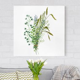 Bilderwelten Leinwandbild Blumen Tropisch Aquarell gr&uuml;n - Wiesengr&auml;ser II - Pflanzen XXL Wohnzimmer Schlafzimmer