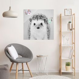 Bilderwelten Glasbild Tiere Motiv schwarz weiss Glas Wandbild - Igel Ingolf Schwarz Wei&szlig; - Deko Kinderzimmer Baby M&auml;dchen Jungen