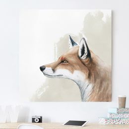 Bilderwelten Leinwandbild Tiere Illustration Aquarell orange - Waldfreunde - Fuchs - Wandbild XXL Wohnzimmer Schlafzimmer