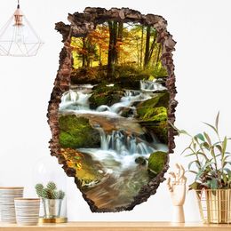 Bilderwelten Wandtattoo Natur modern 3D-Effekt Wandaufkleber - Wasserfall herbstlicher Wald - Landschaft Wohnzimmer Schlafzimmer