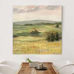 Bilderwelten Leinwandbild Natur Abstrakt Aquarell gr&uuml;n - Wiese am Morgen I - Landschaft XXL Wohnzimmer Schlafzimmer