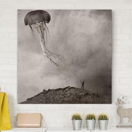 Bilderwelten Leinwandbild Tiere Motiv Kunstdruck Leinwanddruck - Fliegende Medusa - Wandbild XXL Wohnzimmer Schlafzimmer