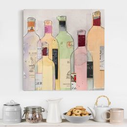 Bilderwelten Leinwandbild Kulinarisch Illustration Aquarell beige - Weinflaschen in Wasserfarbe I - Getr&auml;nke XXL K&uuml;che