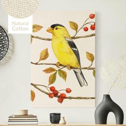 Bilderwelten Leinwandbild - Hochformat V&ouml;gel und Beeren - Goldzeisig
