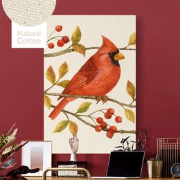 Bilderwelten Leinwandbild - Hochformat V&ouml;gel und Beeren - Rotkardinal