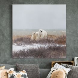 Bilderwelten Leinwandbild Tiere Motiv Kunstdruck beige - Eisb&auml;rin und ihre Jungen - B&auml;r XXL Wohnzimmer Schlafzimmer