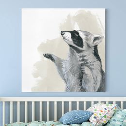 Bilderwelten Leinwandbild Tiere Illustration Aquarell grau - Waldfreunde - Waschb&auml;r - Wandbild XXL Wohnzimmer Schlafzimmer