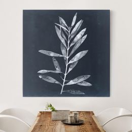 Bilderwelten Leinwandbild Blumen Tropisch Kunstdruck schwarz - Verzweigung auf Denim I - Pflanzen XXL Wohnzimmer Schlafzimmer