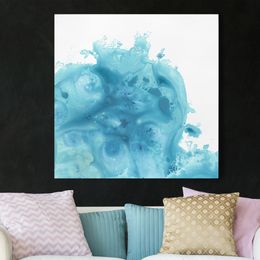 Bilderwelten Leinwandbild originell Abstrakt Aquarell Leinwanddruck - Welle Aquarell T&uuml;rkis IV - Wandbild XXL Wohnzimmer Schlafzimmer