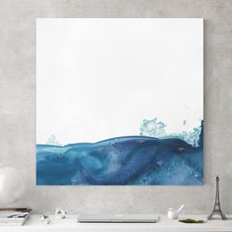 Bilderwelten Leinwandbild originell Abstrakt Aquarell Leinwanddruck - Welle Aquarell Blau II - Wandbild XXL Wohnzimmer Schlafzimmer