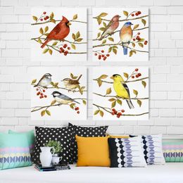 Bilderwelten Leinwandbild Tiere Vintage Kunstdruck weiss - V&ouml;gel und Beeren Set II - Retro XXL Wohnzimmer Schlafzimmer