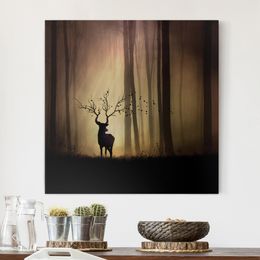 Bilderwelten Leinwandbild Wald Motiv Kunstdruck braun - Der Herr des Waldes - B&auml;ume XXL Wohnzimmer Schlafzimmer