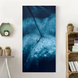 Bilderwelten Leinwandbild - Hochformat Blaue Pusteblume im Regen