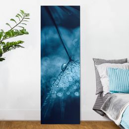 Bilderwelten Leinwandbild - Hochformat Blaue Pusteblume im Regen