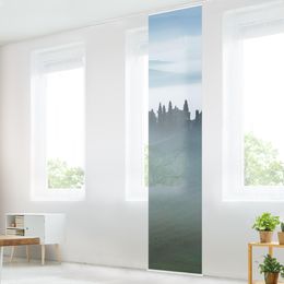 Bilderwelten Schiebegardine Natur Motiv Klett oder Keder t&uuml;rkis - Bauernhaus im Nebel - Landschaft Schiebevorhang Wohnzimmer Schlafzimmer
