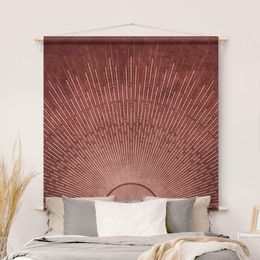 Bilderwelten Wandteppich Spirituell braun Vintage Stoffbild - Boho Japan Sonne - Retro Wohnzimmer Schlafzimmer