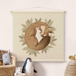 Bilderwelten Wandteppich Tiere beige Illustration Stoffbild - Anna Lunak Illustration - Fuchs und Hase - Wandbild Kinderzimmer Baby M&auml;dchen Jungen