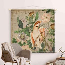 Bilderwelten Wandteppich Colonial Style Collage - Rosa Kakadu
