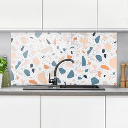Bilderwelten Glas Spritzschutz modern petrol Glasr&uuml;ckwand Mosaik - Detailliertes Terrazzo Muster Asti - Deko K&uuml;chenr&uuml;ckwand aus Glas