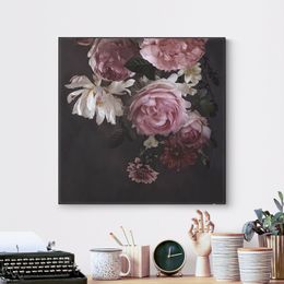 Wechselbild Rosa Blumen auf Schwarz Vintage