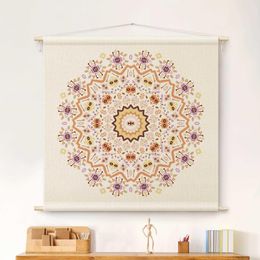 Bilderwelten Wandteppich Spirituell pastell Orientalisch Stoffbild - Azteken Boho Mandala in Rosa - Mandala Wohnzimmer Schlafzimmer