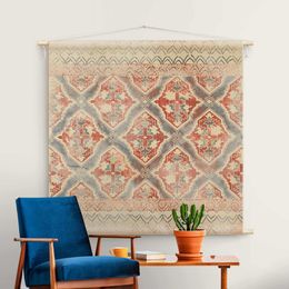 Bilderwelten Wandteppich rot Orientalisch Stoffbild - Persisches Vintage Muster in Indigo II - Wandbild Wohnzimmer Schlafzimmer