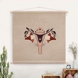 Bilderwelten Wandteppich Spirituell beige Abstrakt Stoffbild - Boho Uterus - Pflanzen Wohnzimmer Schlafzimmer