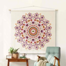 Bilderwelten Wandteppich Spirituell bunt Orientalisch Stoffbild - Azteken Boho Mandala mit Pink - Mandala Wohnzimmer Schlafzimmer