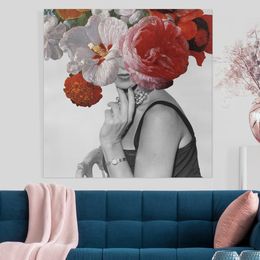Bilderwelten Leinwandbild Portrait Fotomontage Kunstdruck schwarz weiss - Gartenparty im Kopf II - Wandbild XXL Wohnzimmer Schlafzimmer