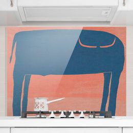 Bilderwelten Glas Spritzschutz Abstrakt blau Tiere - Blauer Stier - Deko K&uuml;chenr&uuml;ckwand aus Glas