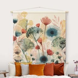 Bilderwelten Wandteppich Blumen weiss Landhaus Aquarell - Wildblumen im Sommer I - Wandbild Wohnzimmer Schlafzimmer