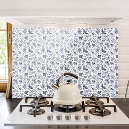 Bilderwelten Glas Spritzschutz Vintage blau Tiere - Blaumeisen in Blauschwarz - Retro K&uuml;chenr&uuml;ckwand aus Glas