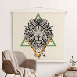 Bilderwelten Wandteppich Tiere bunt modern Stoffbild - Boho L&ouml;we mit Traumf&auml;nger - L&ouml;we Jugendzimmer