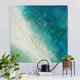 Bilderwelten Leinwandbild originell modern Kunstdruck t&uuml;rkis - Strandblick mit Meer aus der Vogelperspektive - Wandbild XXL Wohnzimmer Schlafzimmer