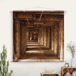 Bilderwelten Wandteppich braun Motiv 3D-Effekt - Alte Goldmine - Wandbild Wohnzimmer Schlafzimmer