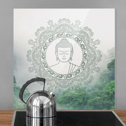 Spritzschutz Buddha Mandala im Nebel