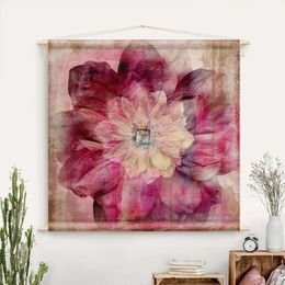 Bilderwelten Wandteppich Blumen pink Fotomontage Stoffbild - Grunge Flower - Wandbild Wohnzimmer Schlafzimmer
