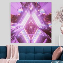 Bilderwelten Leinwandbild Neon Art Kunstdruck rosa - Neonlichter im Dreieck - Wandbild XXL Wohnzimmer Schlafzimmer