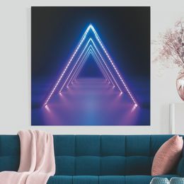 Bilderwelten Leinwandbild Neon Art 3D-Effekt violett - Neon Dreieck - Wandbild XXL Jugendzimmer